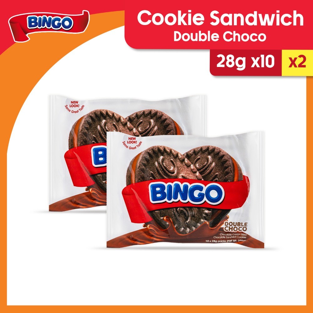 Bingo Cookie Sandwich Double Choco Chocolate filled Choco 28gx10 X 2 ...