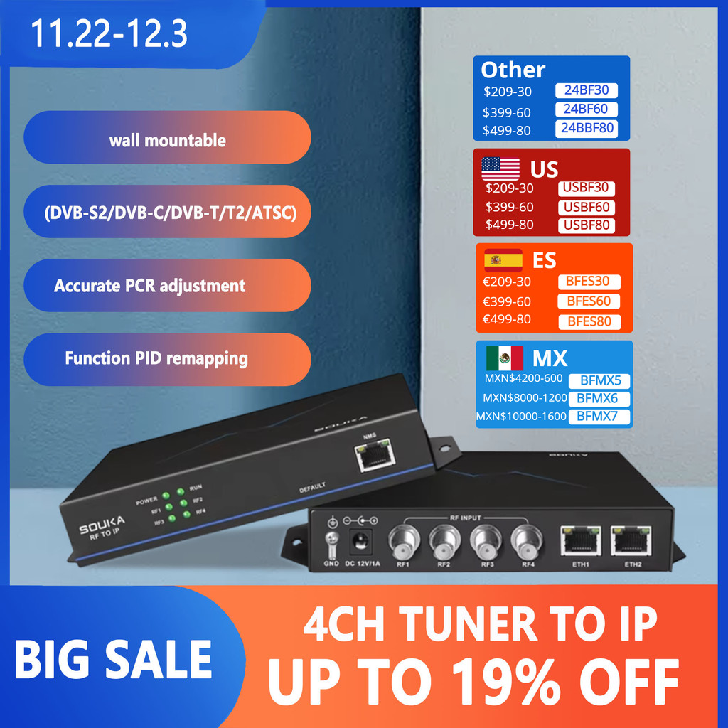 ☛4-channel Tuner To Ip Dvb-s/s2 Dvb-c Atsc Dvb-t/t2 Tdt Rf To Ip Iptv Catv Tv System Equipment V ...
