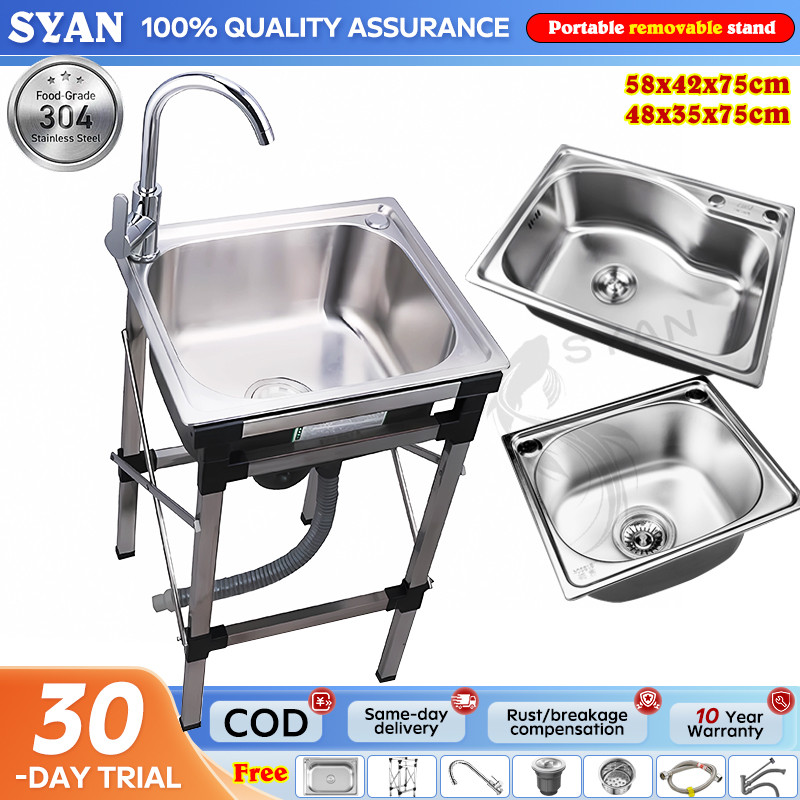 quality】portable sink with faucet stand lababo kitchen sink stainless ...