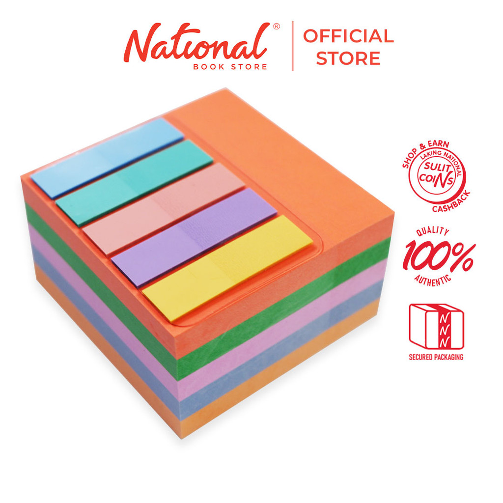 Sticky Notes with Tape Flags 75x75mm 400 Sheets, 5 Neon Colors - School ...