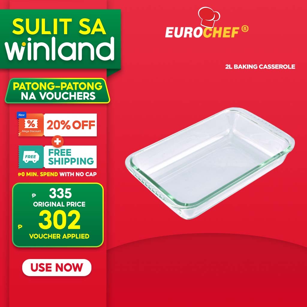 Eurochef Borosilicate Glass Rectangular Baking Tray Casserole Dish w/ Handles Microwavable 2L ...