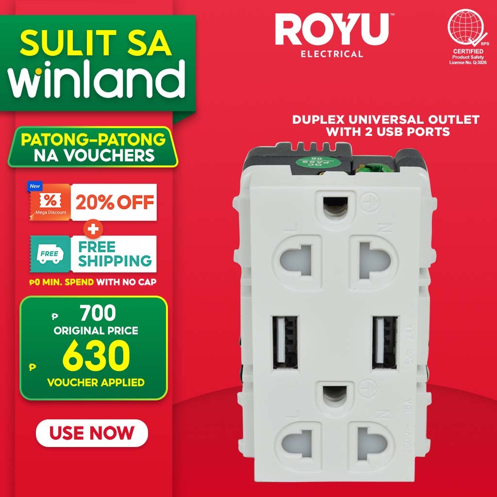 Royu by Winland Wide Series Flat Pin, International Outlet, USB Outlet ...