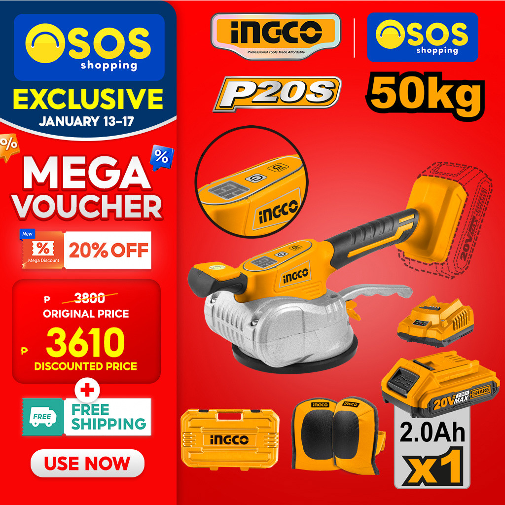 Ingco Lithium-Ion Tile Vibration Machine 20v w/ Battery & Charger ...