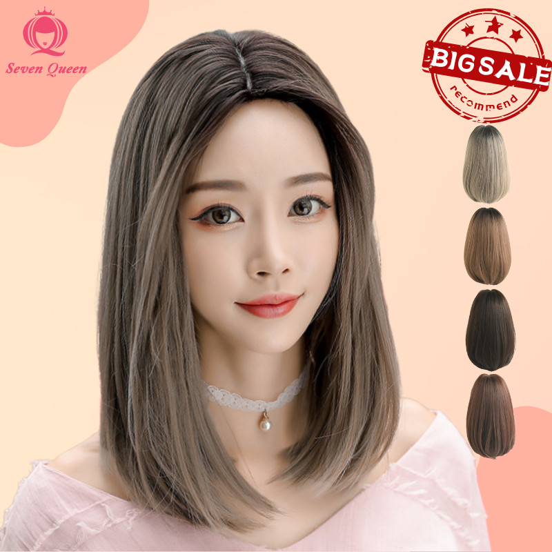 "Seven Queen" 45cm medium length straight hair middle parting wig ...