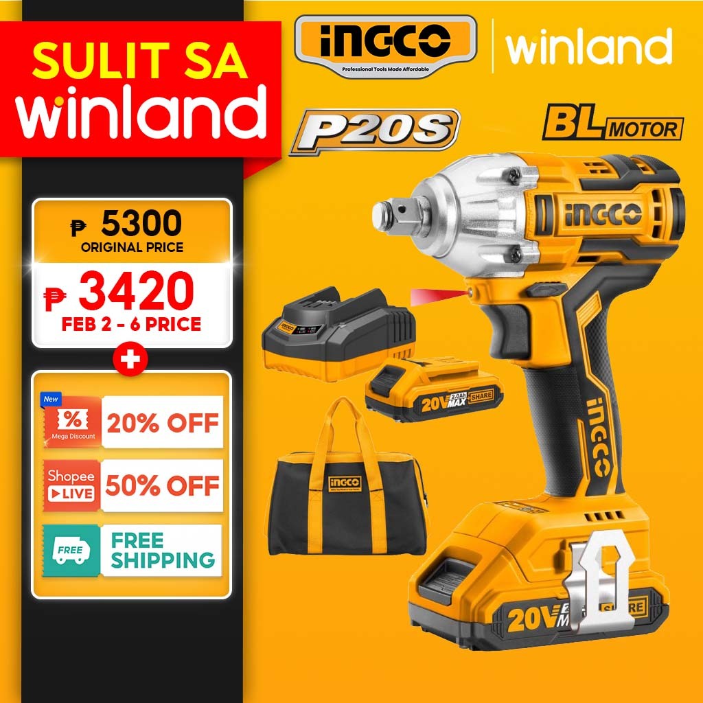 Ingco by Winland Cordless BRUSHLESS Lithium-Ion Impact Wrench CIWLI2001 ...