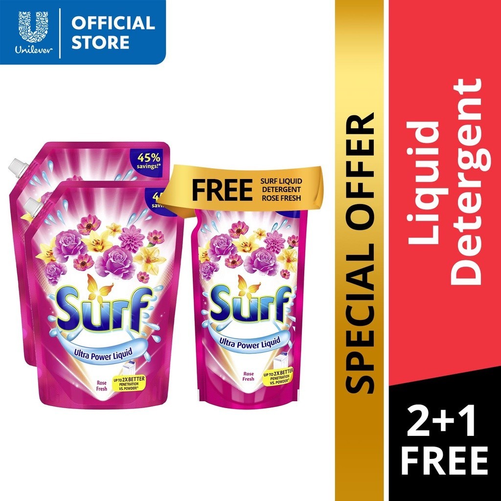 Surf Liquid Detergent Rose Fresh 2.5L Pouch 2x + FREE Surf Liquid ...