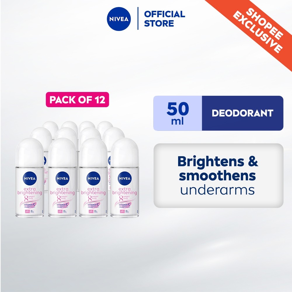NIVEA Deodorant Extra Brightening Antiperspirant Roll-on, 50ml - PACK ...