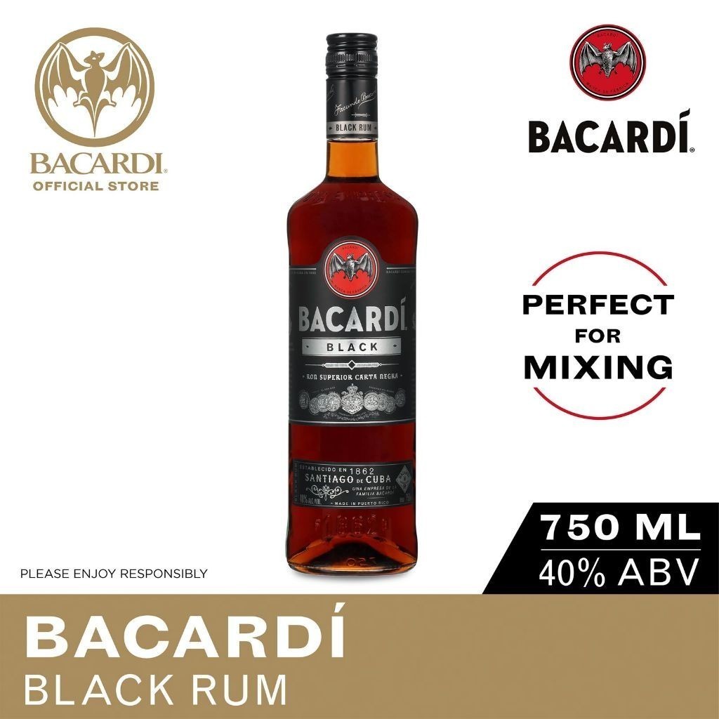 BACARDI Carta Negra Black Rum - 750ml / 75cl, 40% ABV - Dark Rum Aged ...