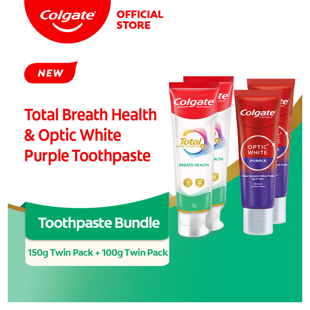 Colgate Optic White Purple 100g Twin Pack + Colgate Total Toothpaste ...