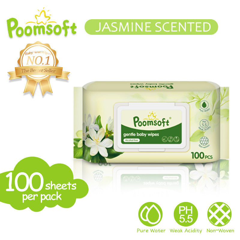 Poomsoft 1 Packs x 100 Sheet Jasmine Scented No-Alcohol Gentle Baby ...
