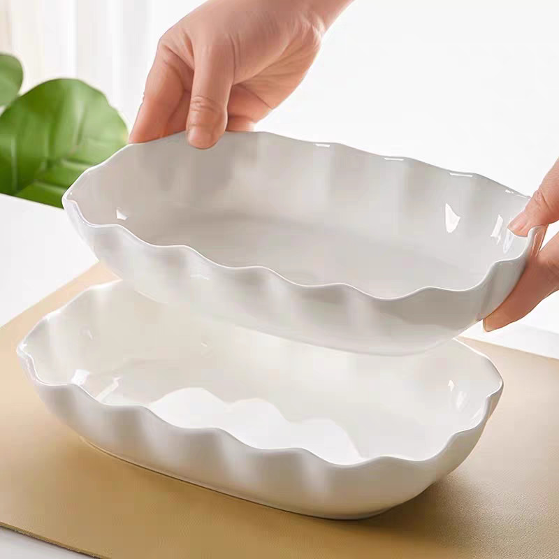 Dailyhome Ceramic Deep Plate 10.5 inch Rectangle Baking Dish Wavy Rim ...