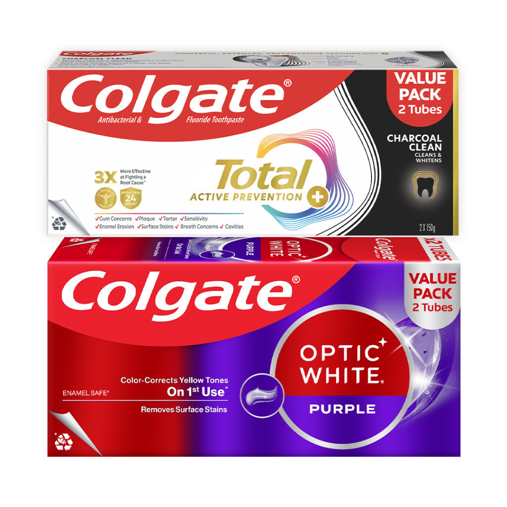 Colgate Optic White Purple 100g Twin Pack + Colgate Total Toothpaste ...
