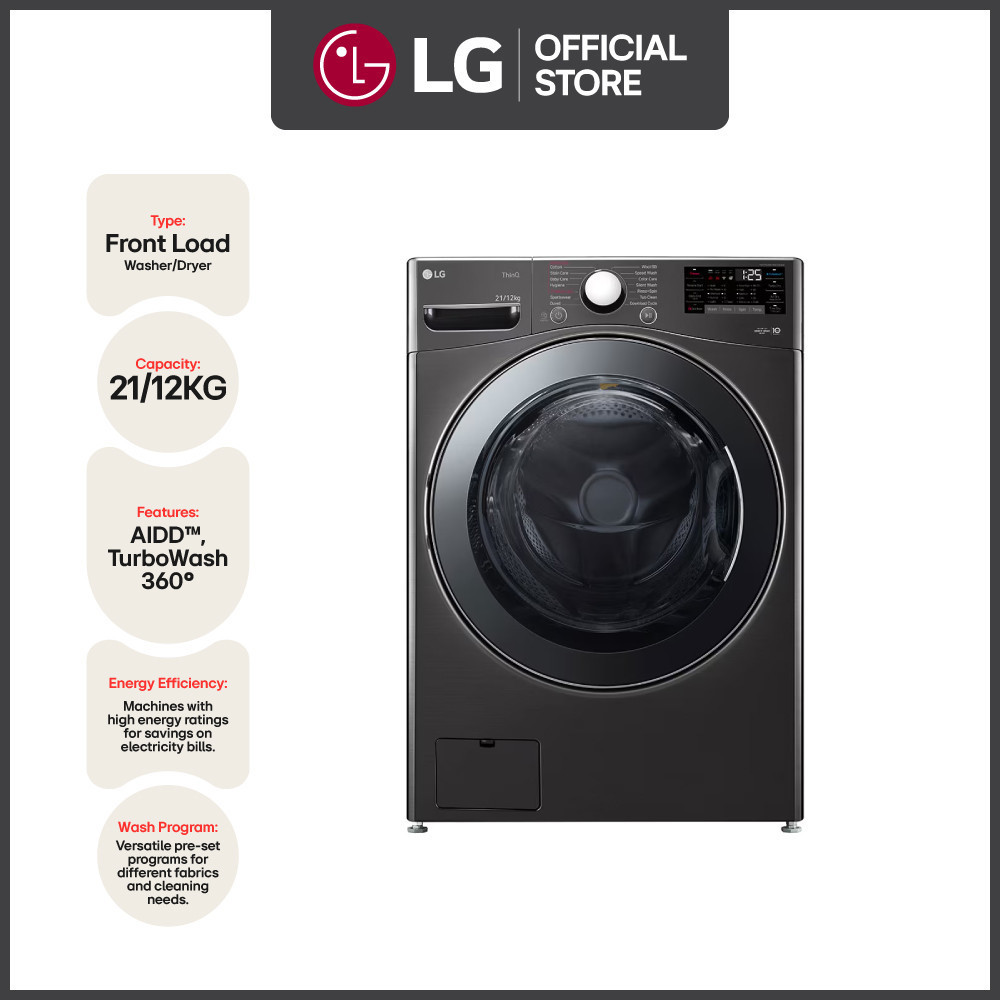 LG Washing Machine - 21/12KG Front Load Combo Washer Dryer with AIDD™ and TurboWash 360 ...