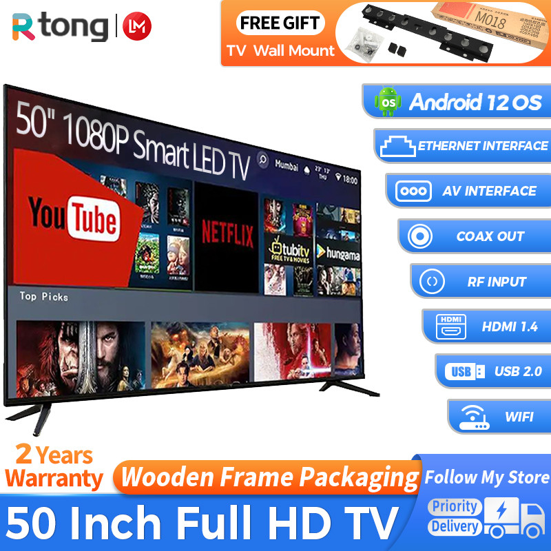 Rtong Smart TV 55 50 inches Full HD LED Slim Flat Screen Yotube Netflix Digital Television ...