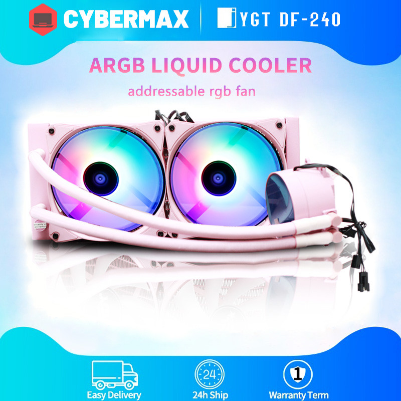 YGT DF-240 CPU Pink Liquid Cooler ARGB 3Pin Heatsink Cooling Quiet All-in-one Effect For Desktop ...