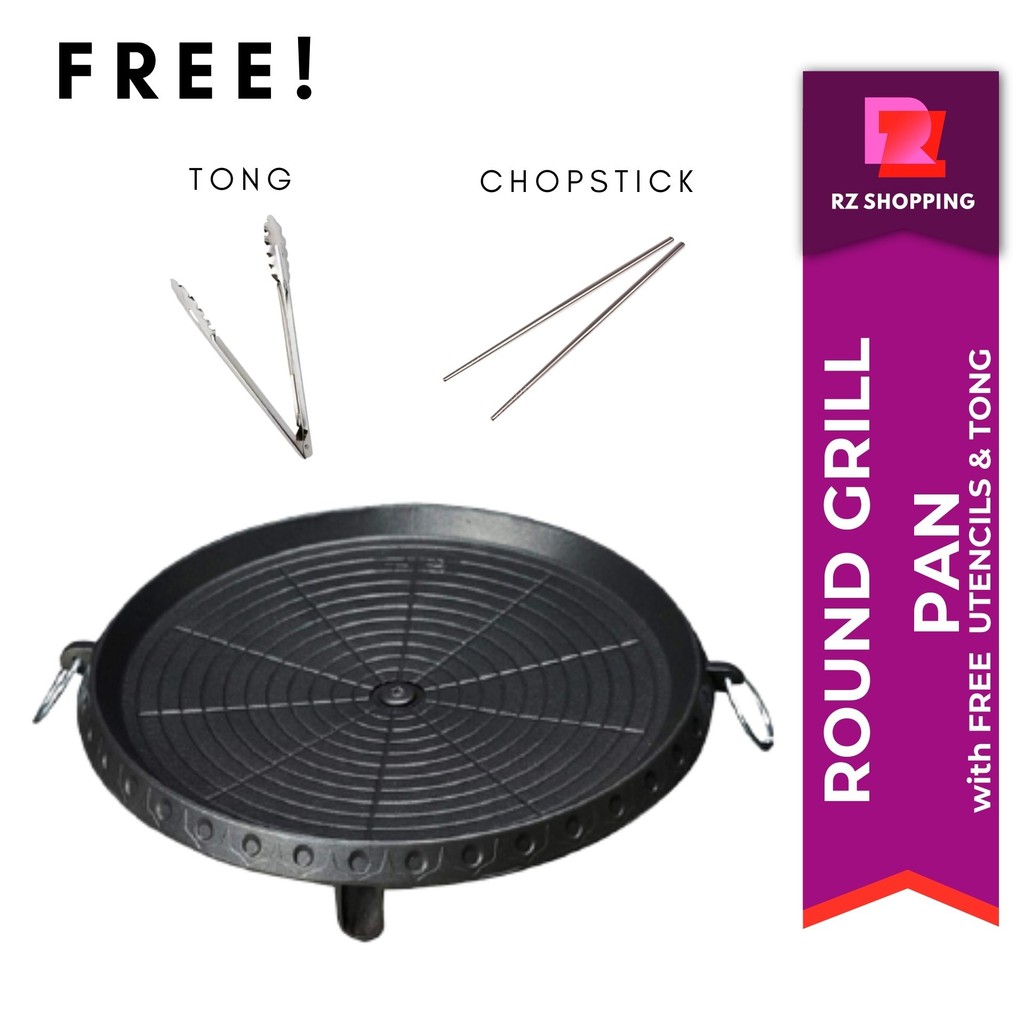 RZ KOREAN ROUND GRILL PAN WITH FREE TONG & UTENSILS SET , SAMGYUPSAL ...