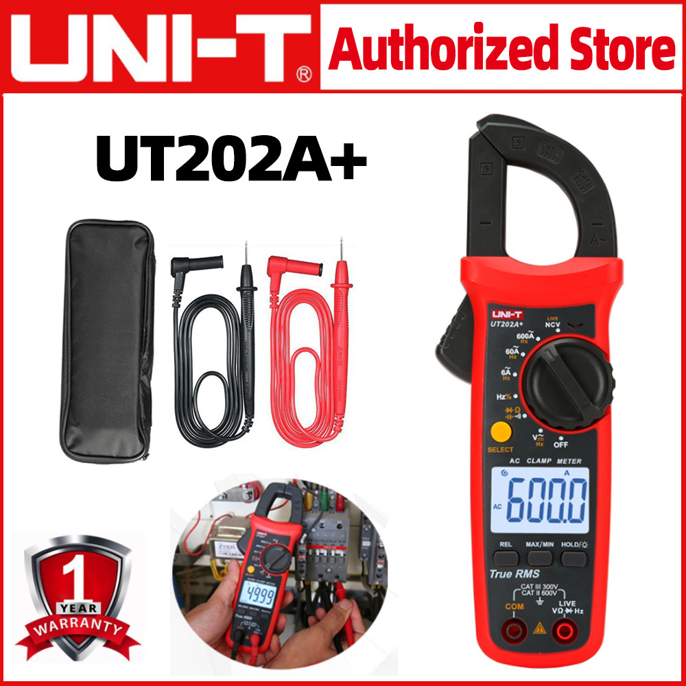 UNI-T UT202A+ AC-600A 600V True-RMS Digital Clamp Meter Tester, AC/DC ...