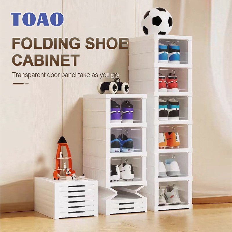 TOAO 2/3/6 Layers Foldable Stackable Shoe Box Organizer Plastic Storage ...