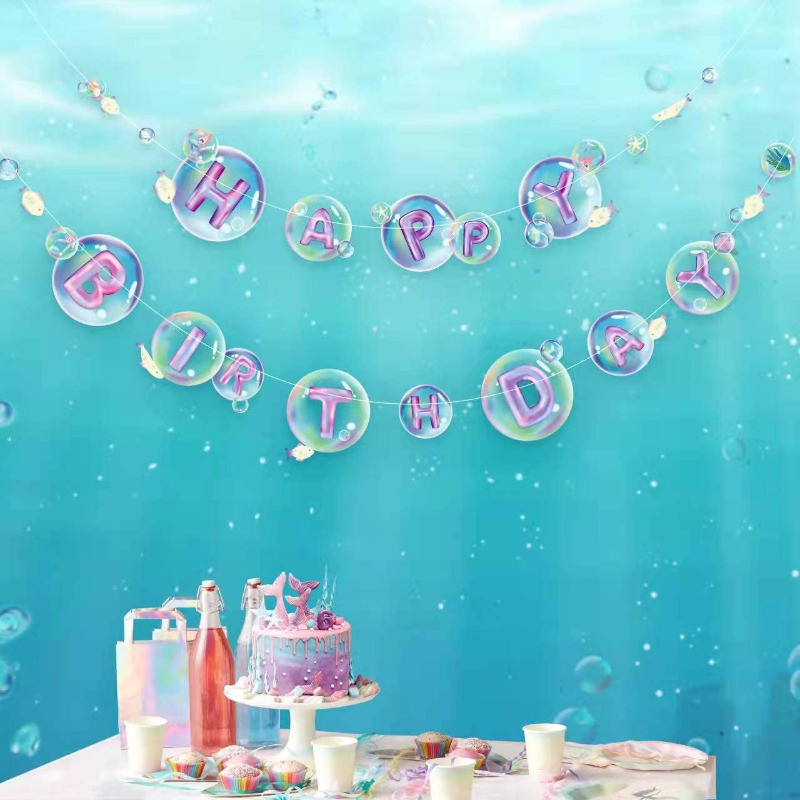 Little Mermaid Happy Birthday Banner Under The Sea Theme Party ...