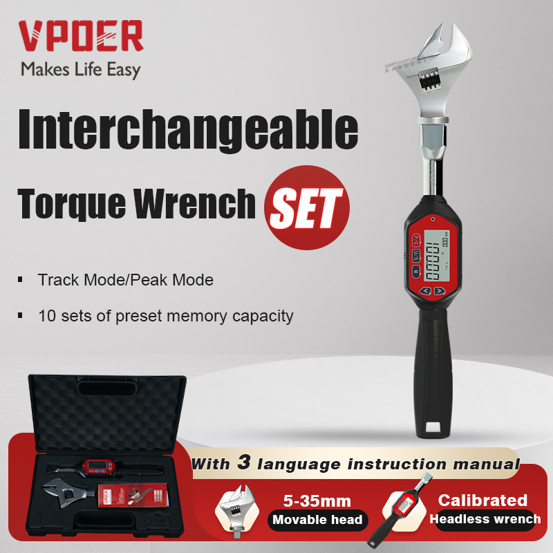 Adjustable 3-100Nm Digital Torque Wrench Spanner Head Electronic Jaw ...