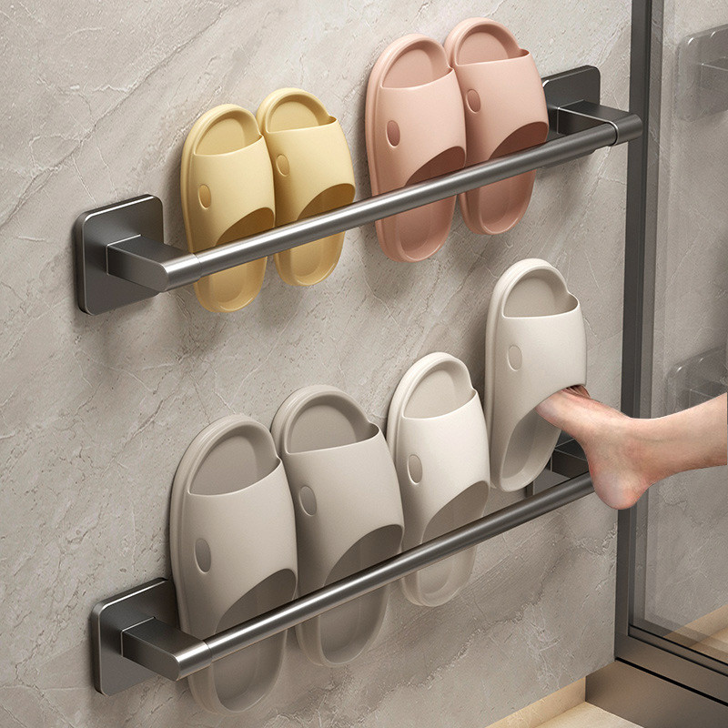 Bathroom Slipper Rack No Punching Wall Mounted Slipper Storage Rack ...