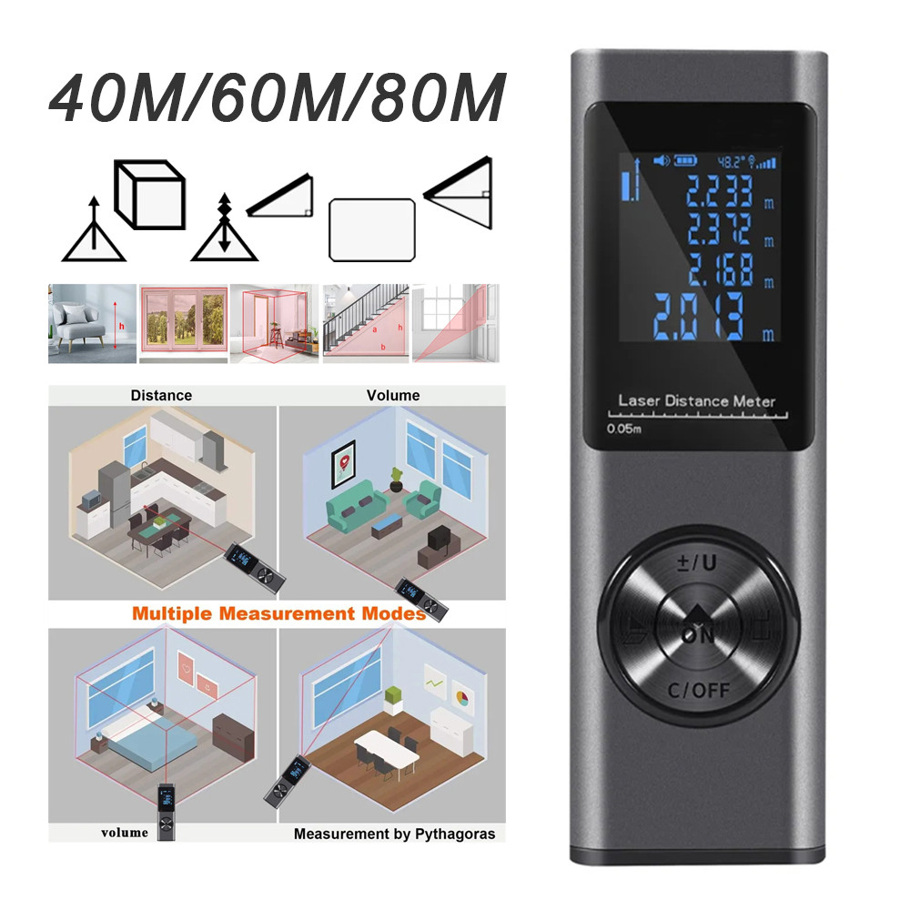 Laser Distance Meter Digital Rangefinder 40M 60M 80M Rechargeable Range ...