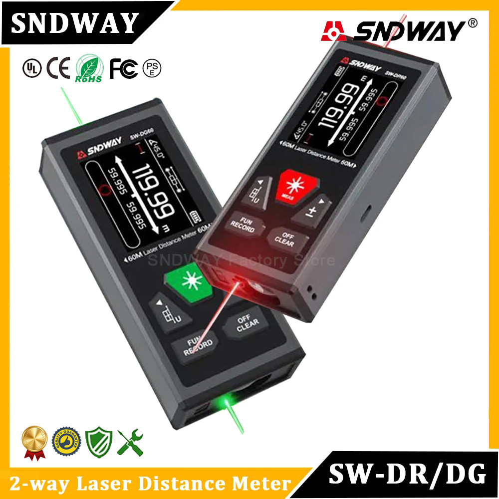 SNDWAY SW-DR/DG Series 2 Way Laser Measure Meter Rangefinder Red Green ...