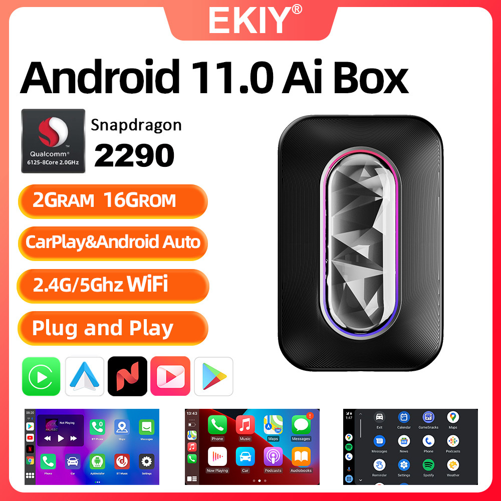 EKIY Android 11 Wireless CarPlay Android Auto Smart Ai Box For Netflix&Youtube RGB Wired CarPla ...