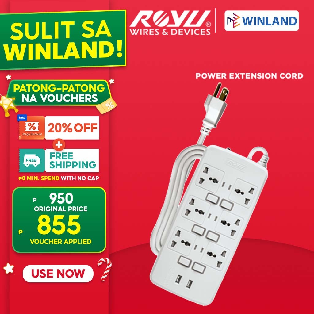 Royu by Winland 6 Socket 2 Meter Power Extension Cord Wire with ...