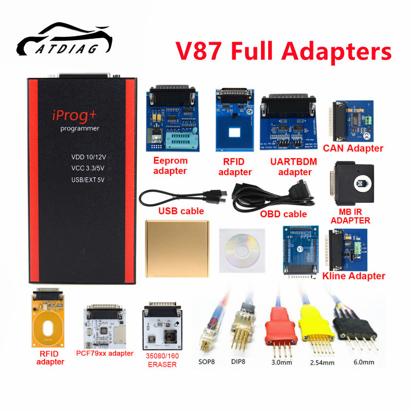 IPROG Pro V87 Full Set ECU Key Programmer Iprog+ Eeprom IMMO Car Radio Reset Dashboard Kilomete ...