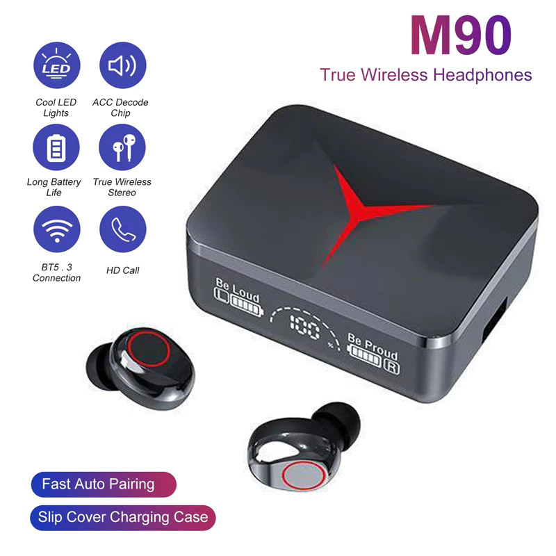 Bluetooth Earphone M90 Gaming Wireless Headset Slide Design With LED ...
