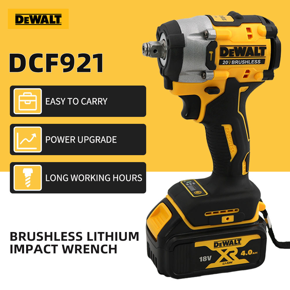 ⓛDEWALT DCF921 Impact Wrench 20V Cordless Brushless Impact Wrench Kit 1 ...