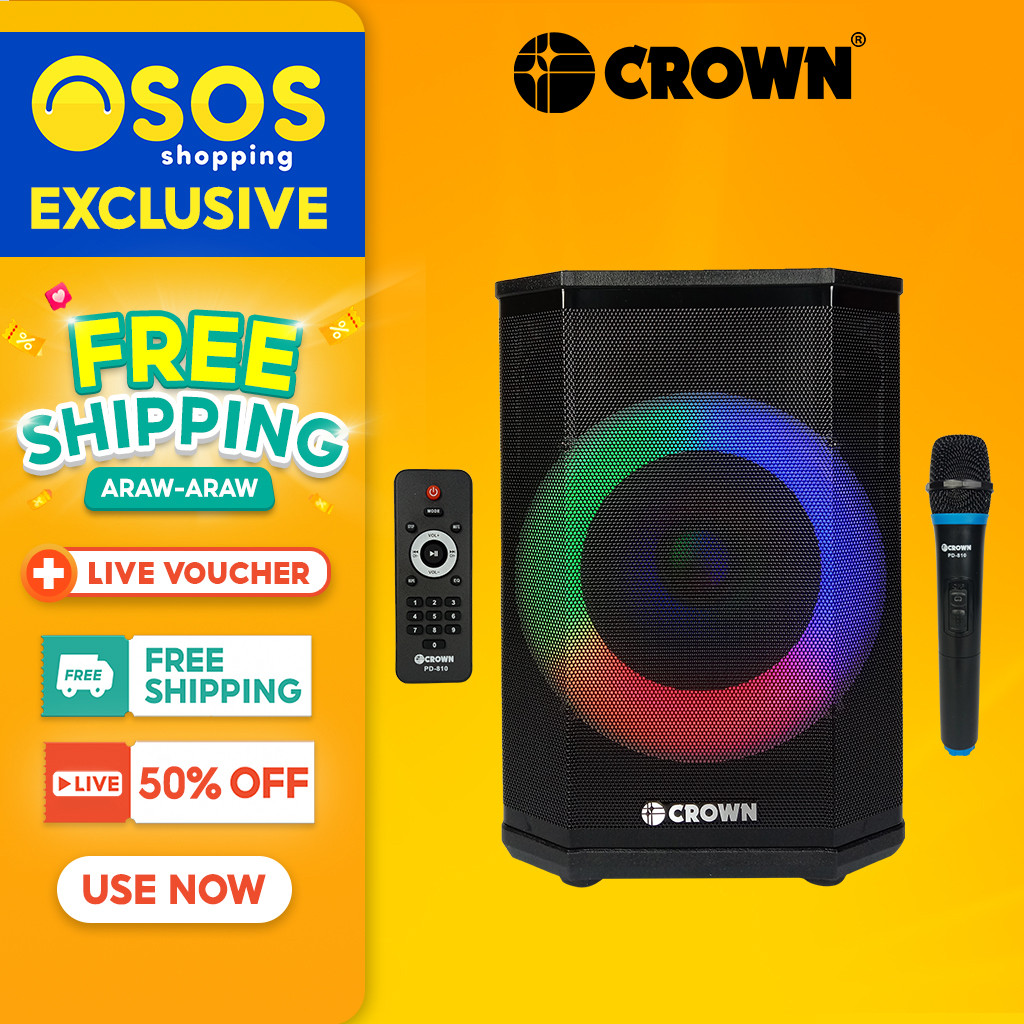 CROWN Portable Dancing Light Speaker with BT/USB/FM/AUX & Wireless ...