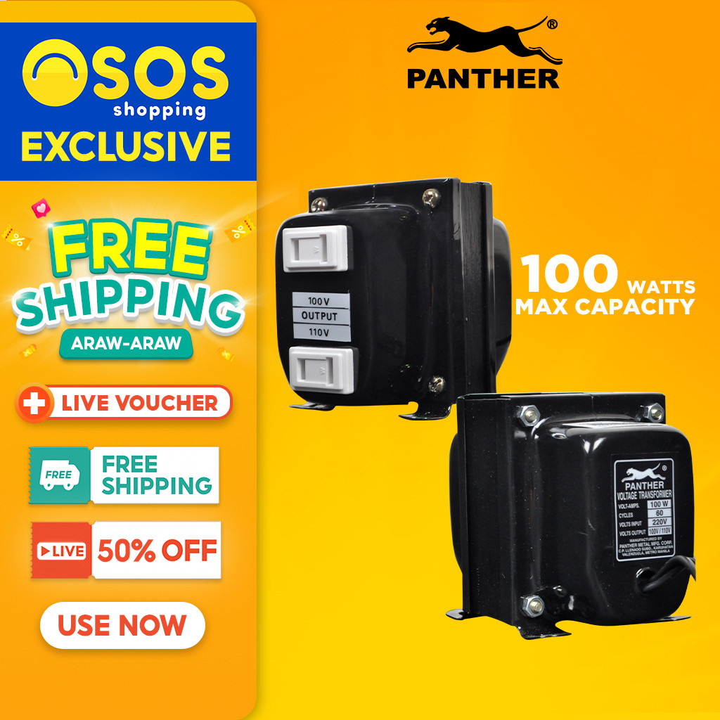 PANTHER PT-0284DV Step-down Transformer DUAL VOLTAGE 100 Watts Input 220VAC, Output 100VAC •OSOS ...