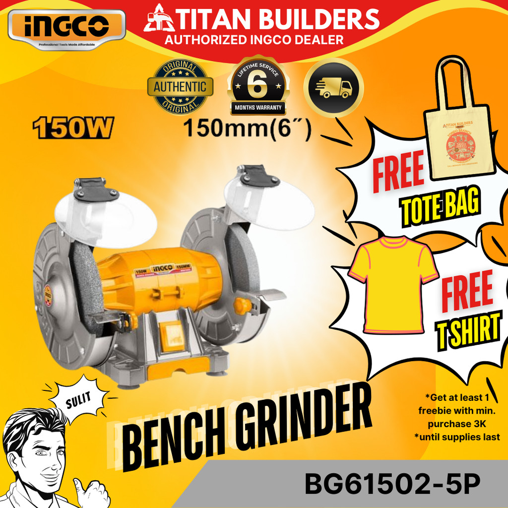 Ingco by Titan Bench Grinder, 150W, 150mm wheel, aluminum base, tool ...