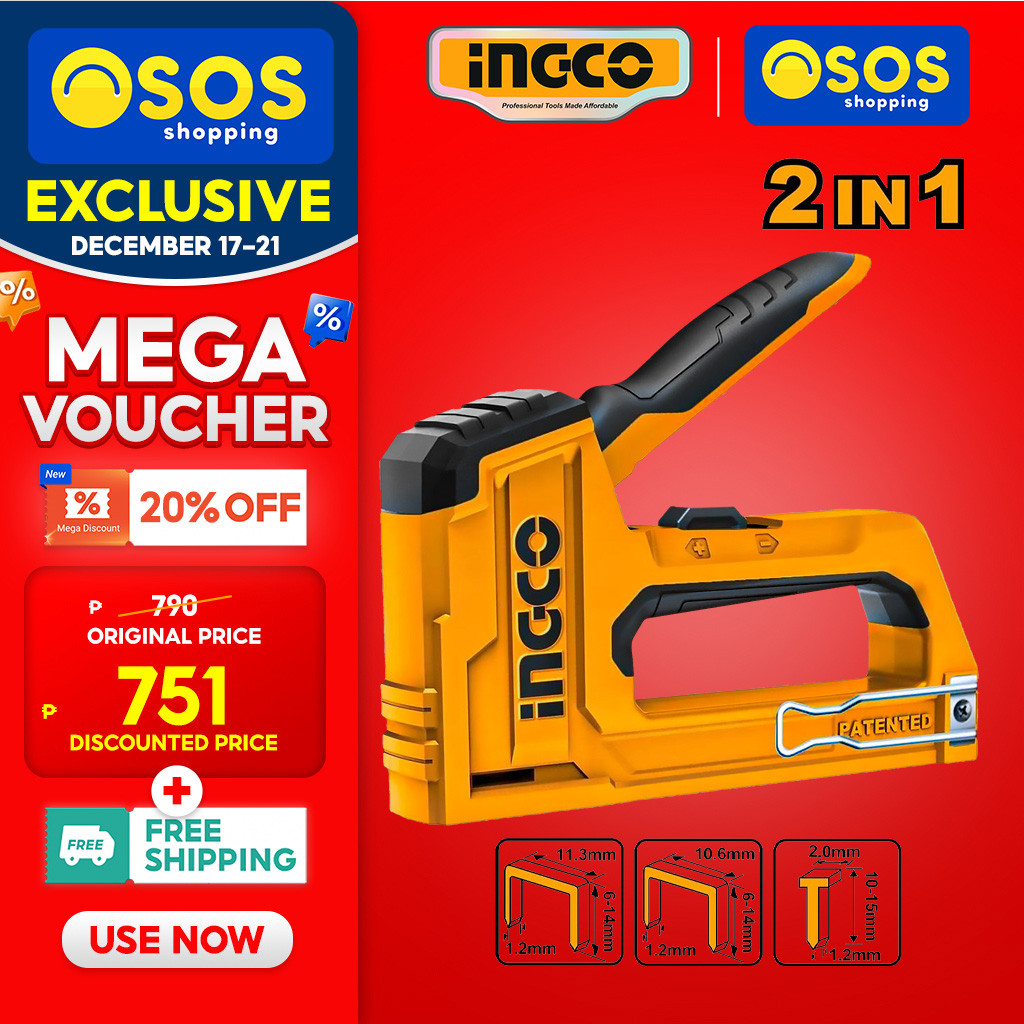 INGCO Original 2 in 1 Super Select Staple Gun Tacker Tucker HSG1406 ING ...
