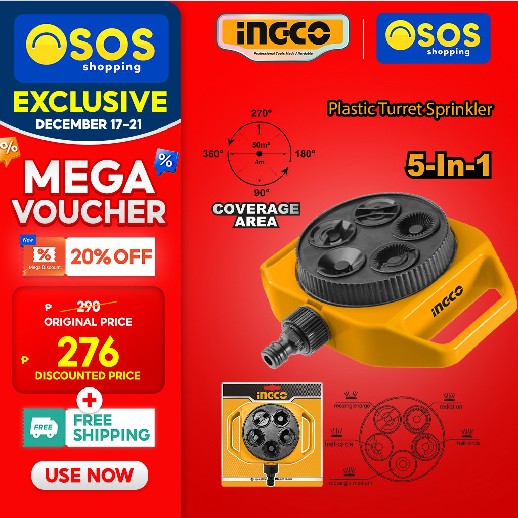 INGCO by OSOS 5 in 1 Plastic Turret Sprinkler HPS33061 | Shopee Philippines