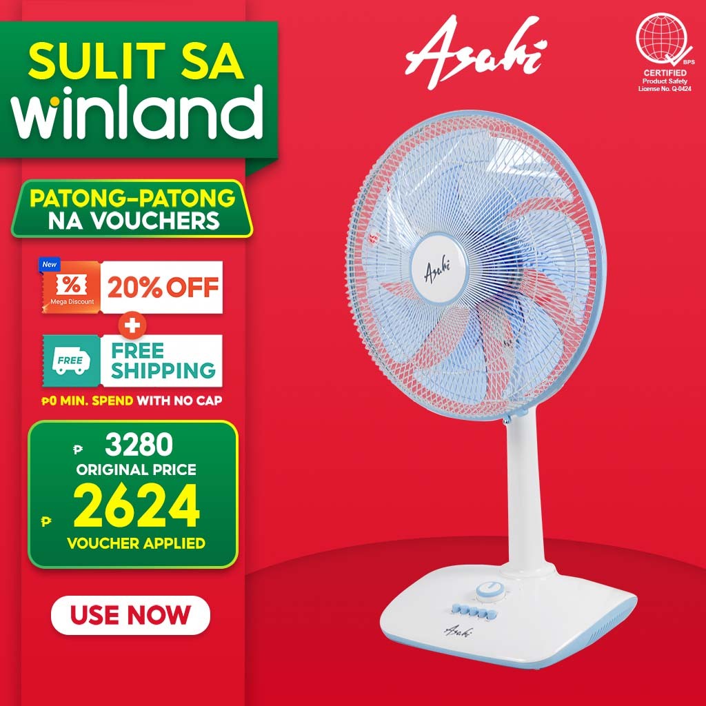 Asahi by Winland Bird's Wing Blade 16" Electric Stand Fan with 3-Hour ...