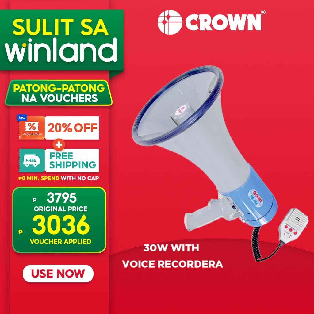 Crown by Winland Rechargeable Handy Megaphone 30W with Voice Recorder ...