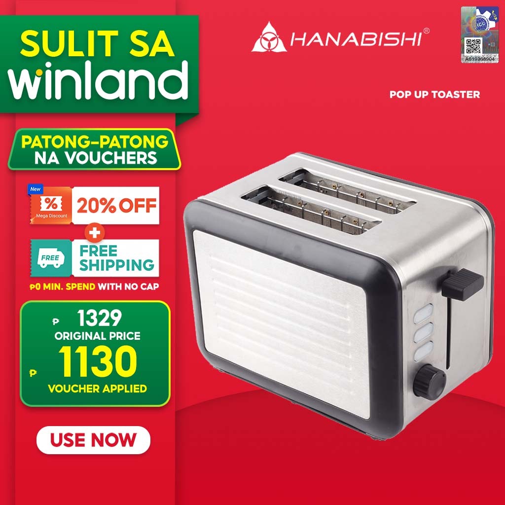Hanabishi by Winland 2 Slice Pop Up Bread Toaster w/ Cancel,Reheat ...