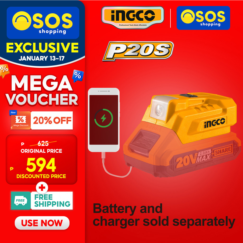 INGCO by OSOS P20S 20V Lithium-Ion Cordless USB-A Charger Series Bare ...