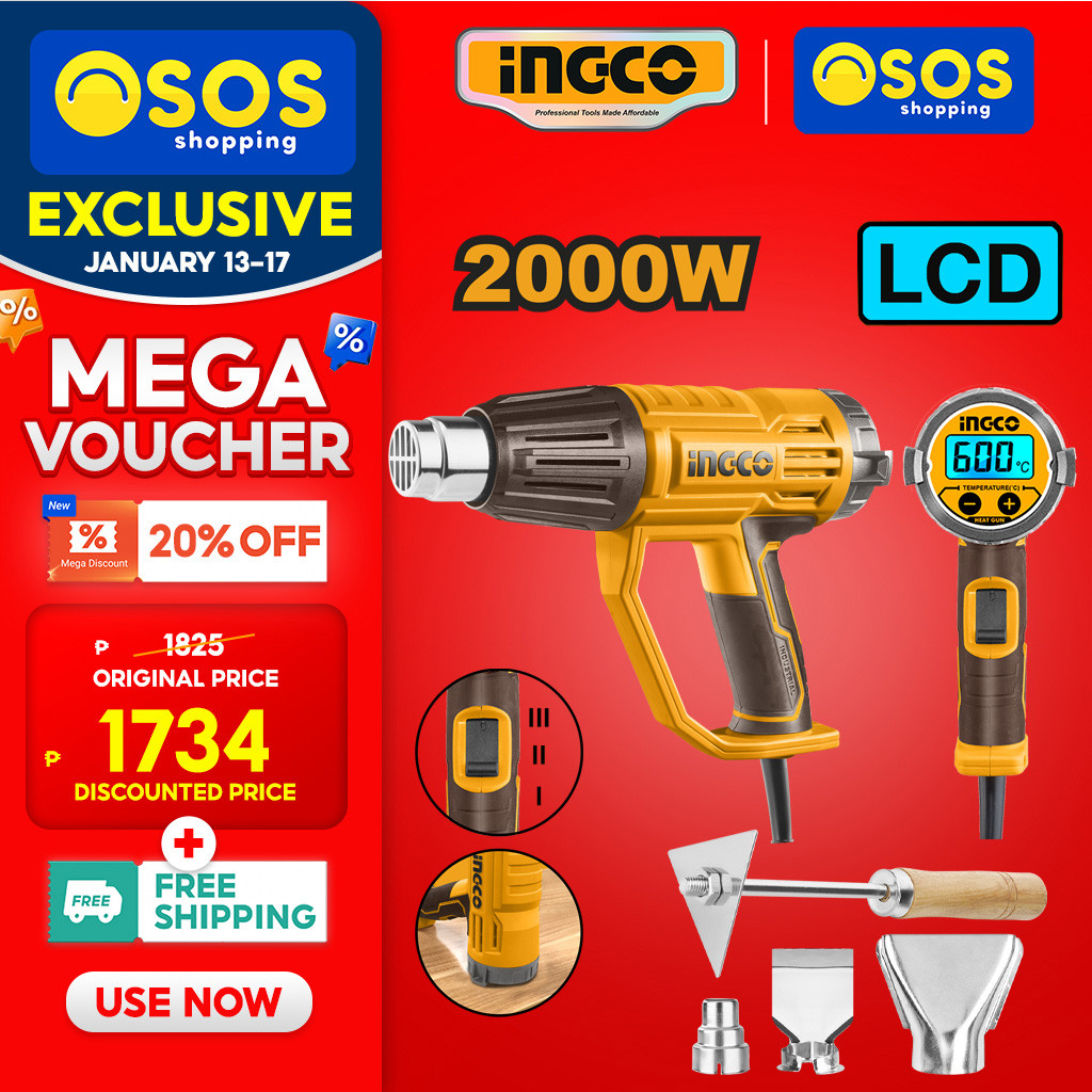INGCO by OSOS Construction Heat Gun 2000W LCD display HG200058 | Shopee ...
