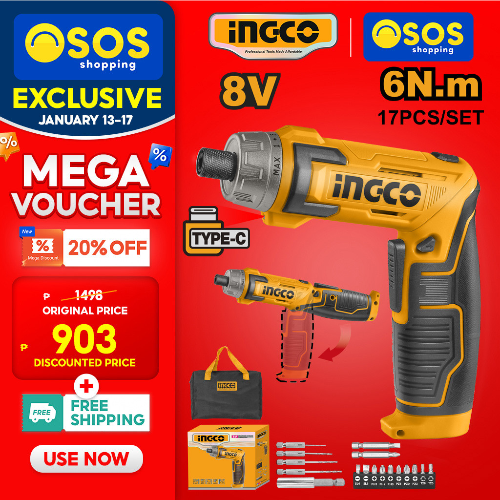 INGCO by OSOS 8V / 1/4" Lithium-Ion Cordless Screwdriver CSDLI0802 ...