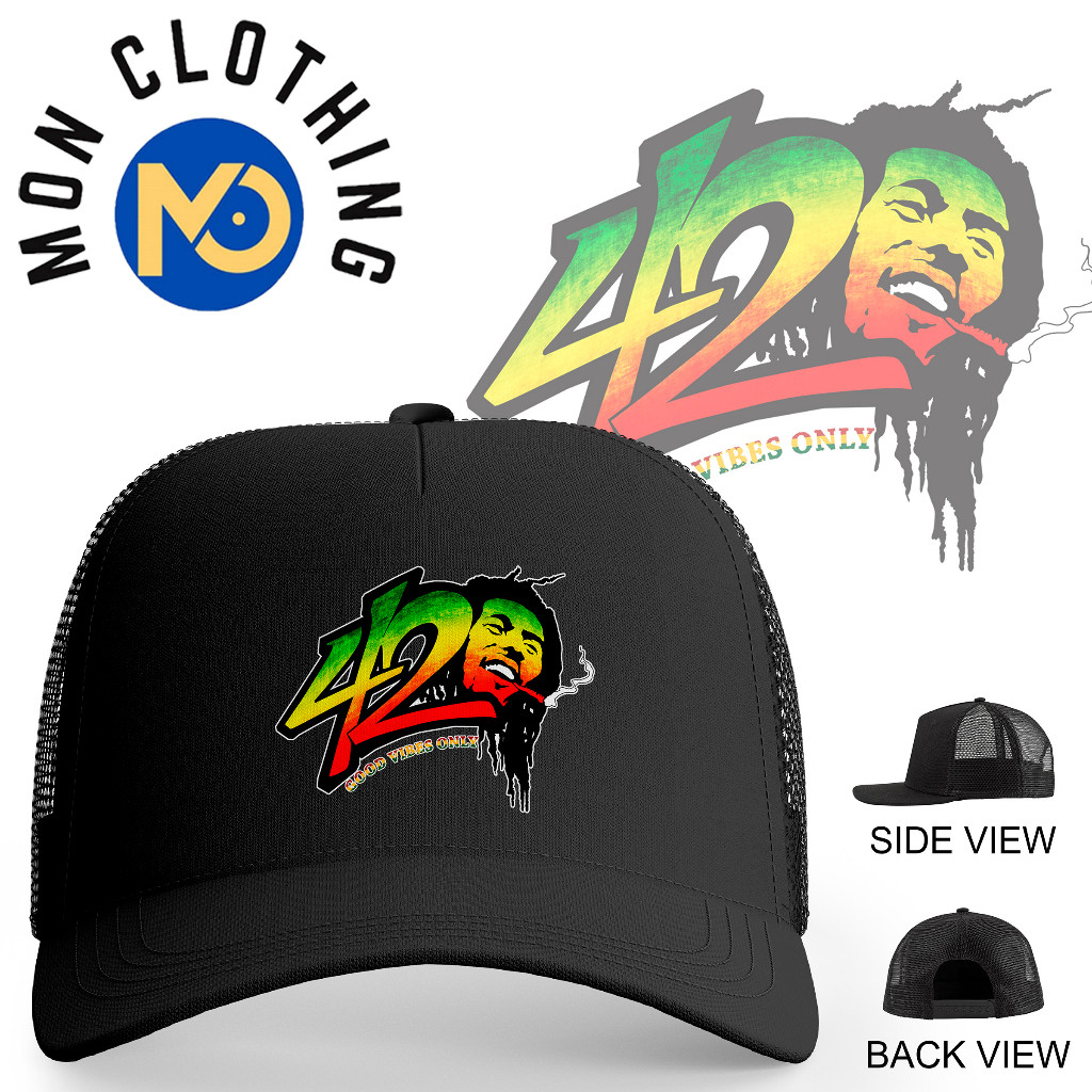 420 Bob Marley Reggae Good Vibes Only Design Mesh Cap/Net Cap/Baseball ...