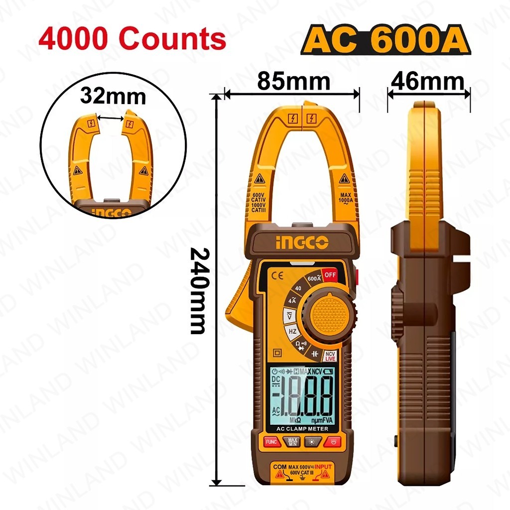 Ingco by Winland AC RMS 4000counts Digital Clamp Meter Multimeter Multi ...
