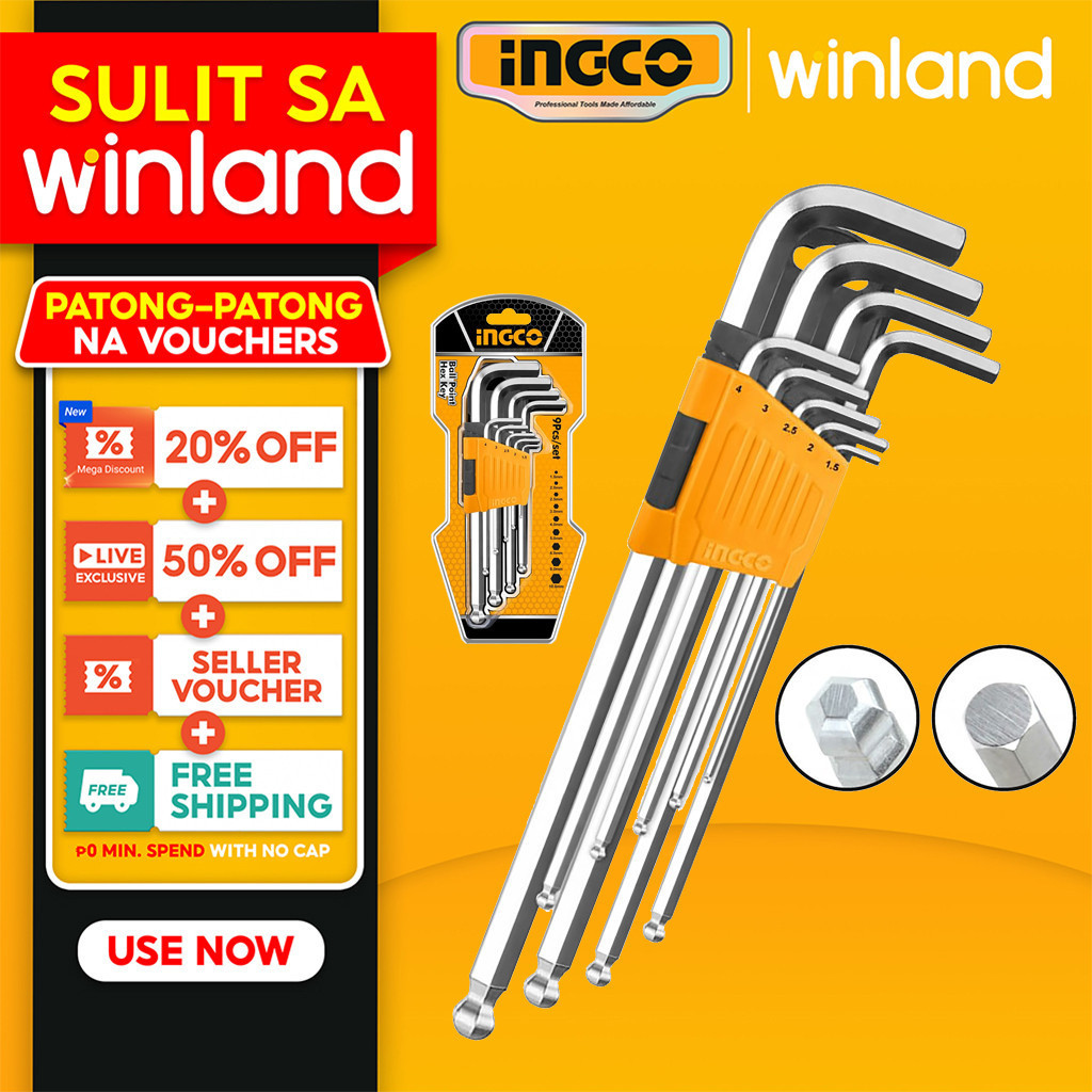 Ingco by Winland 9pcs/Set Allen Hex key | Extra-Long Arm Ball Point ...