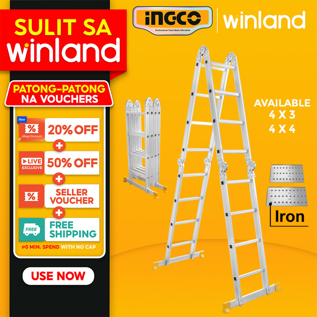 Ingco by Winland Multi-Purpose Aluminum Ladder 4x3 / 4x4 STEPS ...