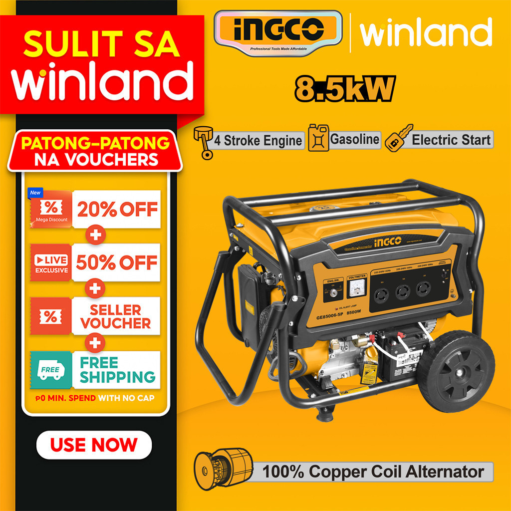 Ingco by Winland Industrial Gasoline Generator 8500W/8.5KVA GE85006-5P ...