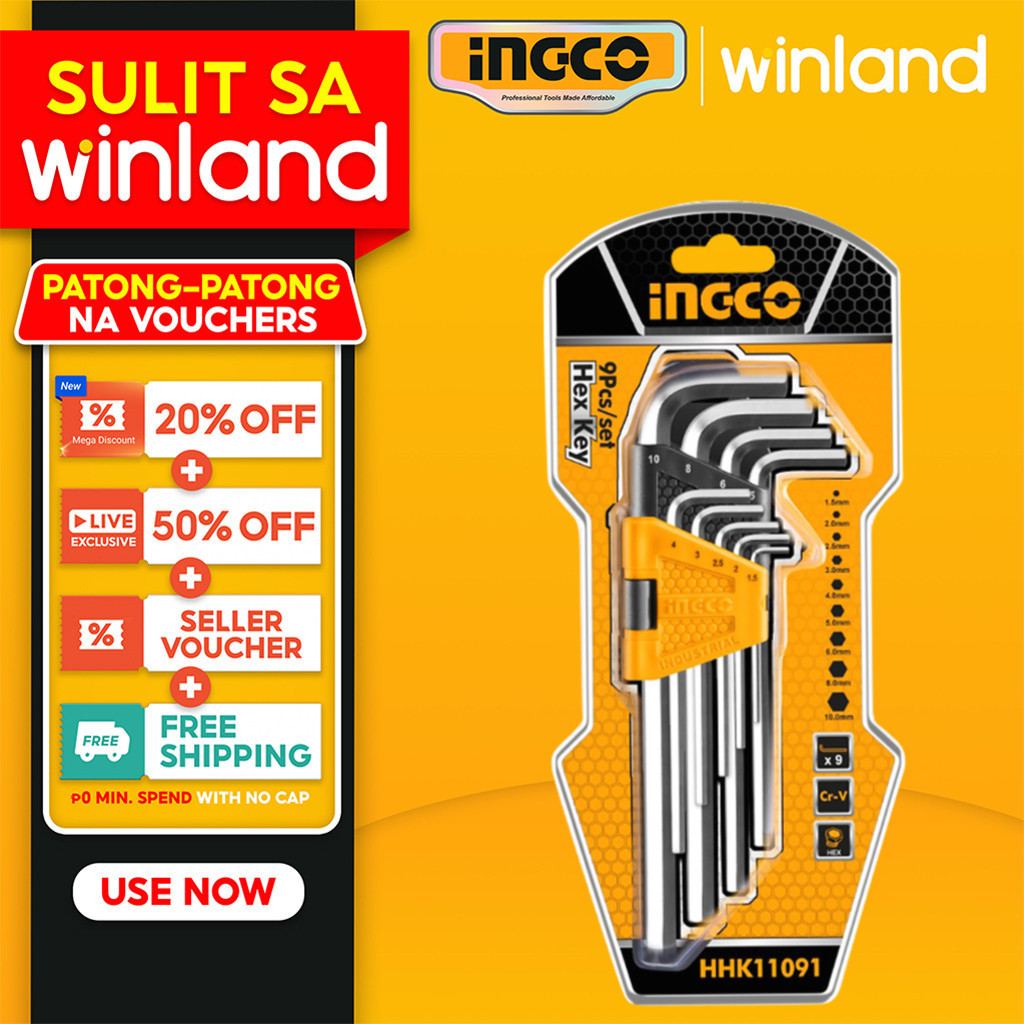 Ingco by Winland Tool Long Arm 9pcs Hex Allen Key Set w/ CR-V Material ...