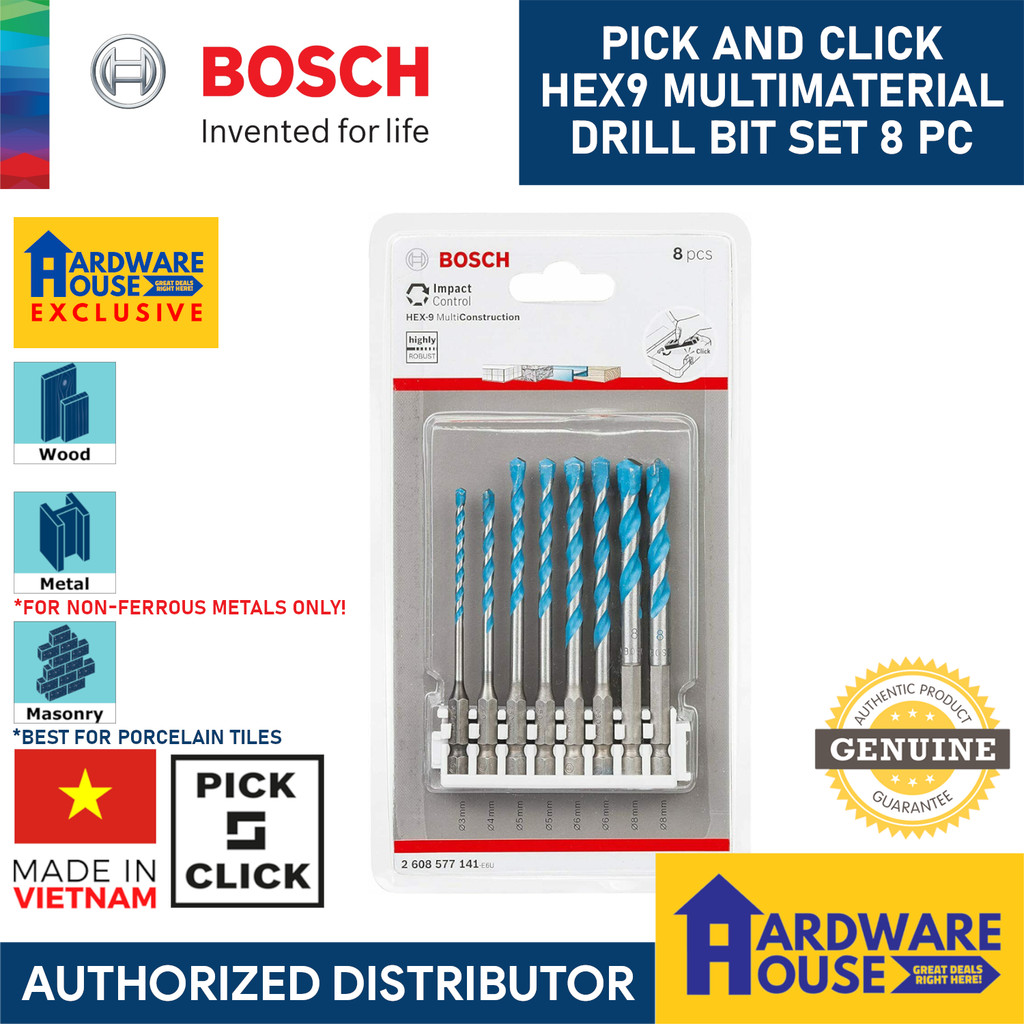 ORIGINAL BOSCH HEX9 Multimaterial Impact Drill Bit Set Pick and Click ...